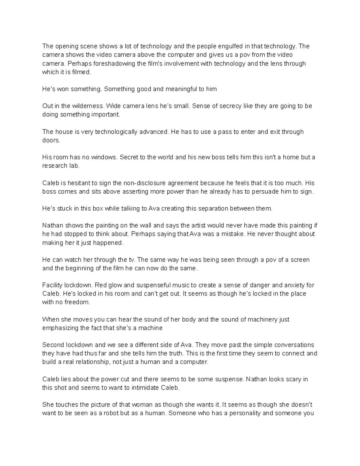 Ex Machina Notes - The opening scene shows a lot of technology and the ...