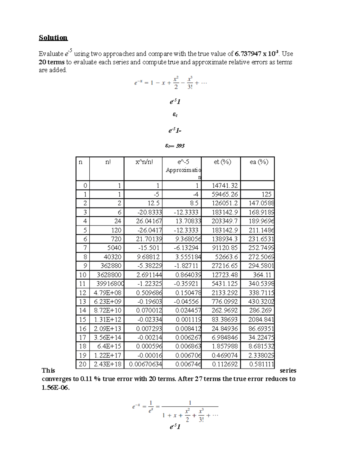 HW1 - jh,gh - Solution Evaluate e-5 using two approaches and compare ...
