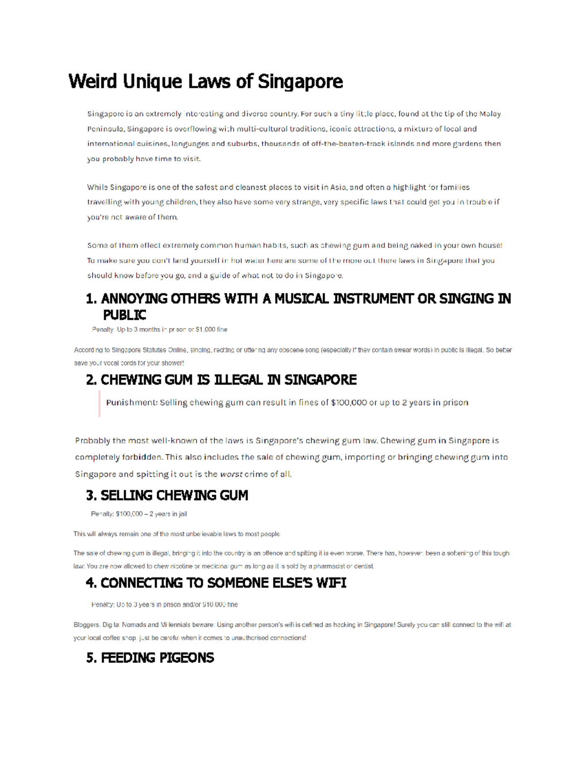 Singapore Laws and Government - Weird Unique Laws of Singapore 1 ...