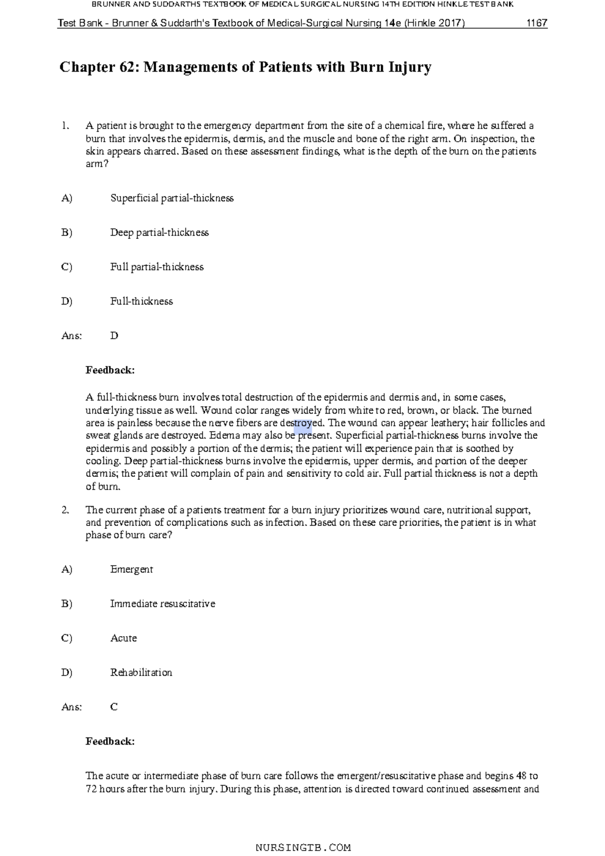 Ch 62 - Practice questions for exams - Chapter 62: Managements of ...