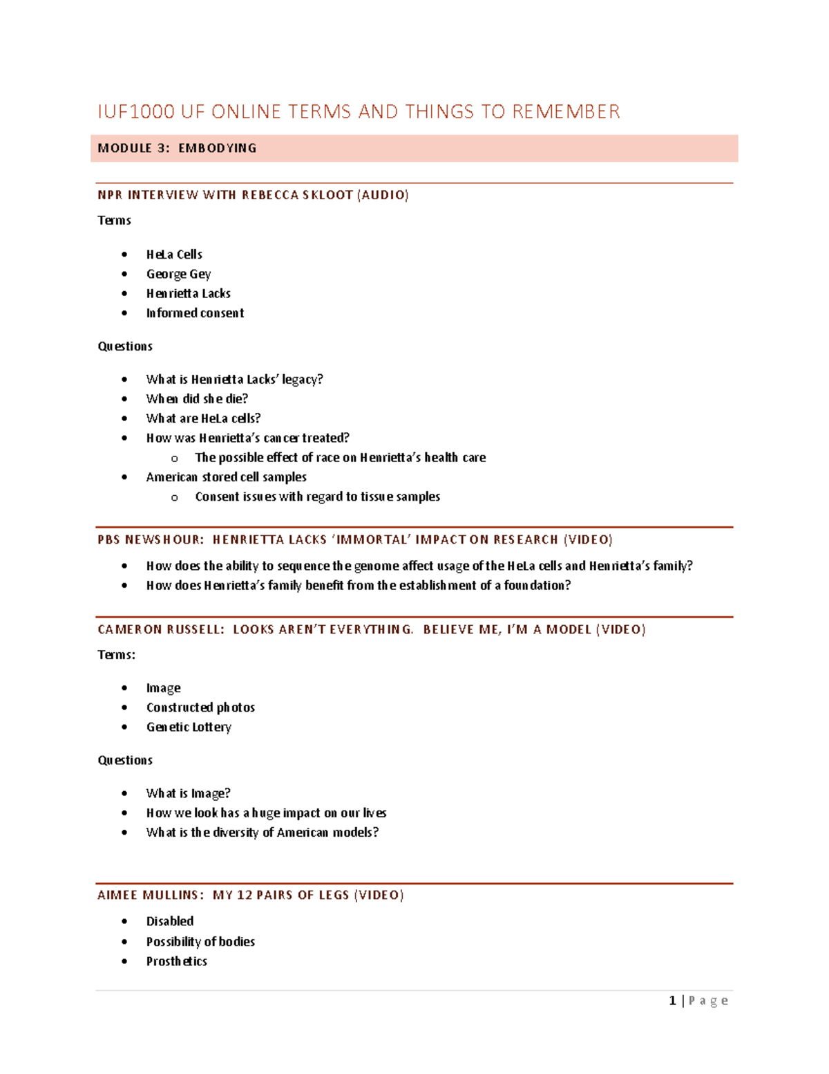 Terms AND Things TO Remember - UF ONLINE TERMS AND THINGS TO REMEMBER ...