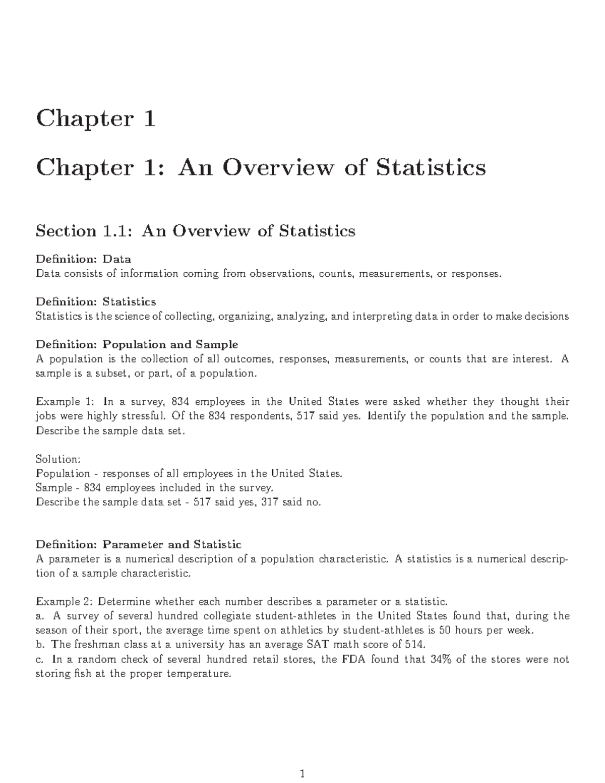 Math 1342 - Section 1 - Chapter 1 Chapter 1: An Overview of Statistics ...