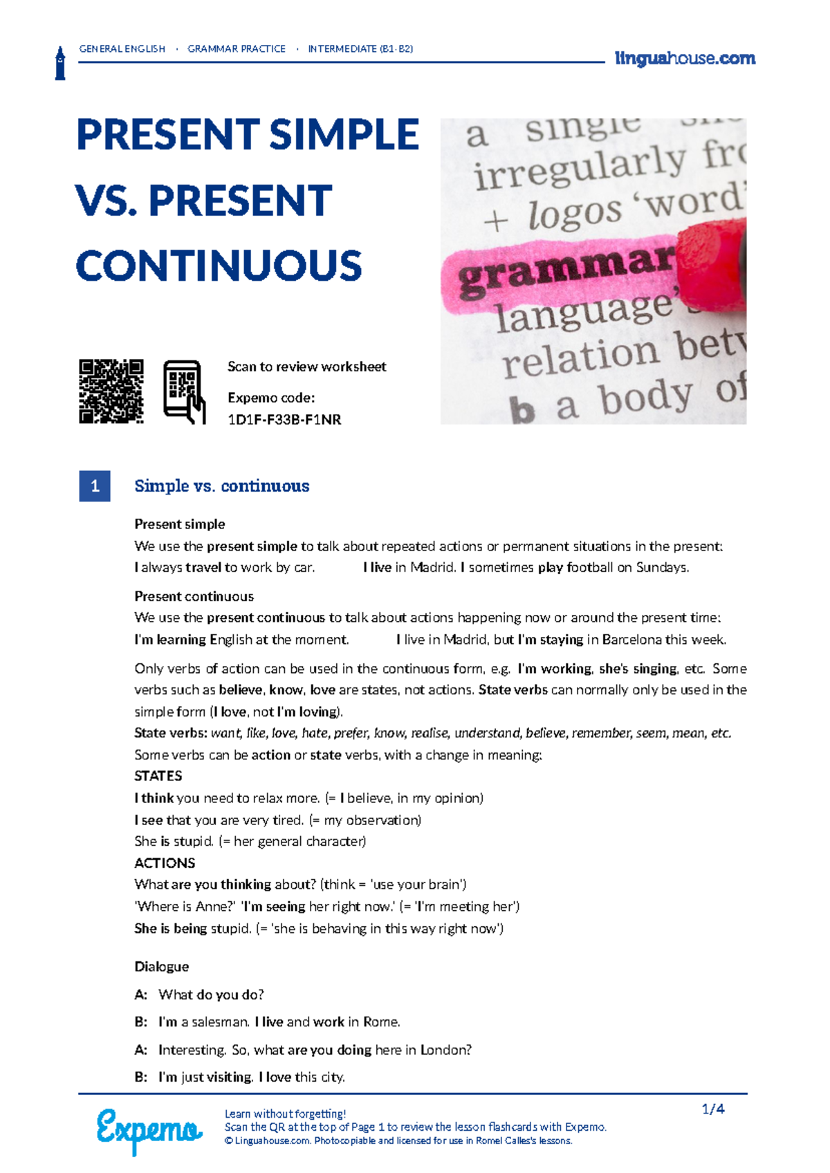 Present-simple-vs-present-continuous-answer key - GENERAL ENGLISH ...