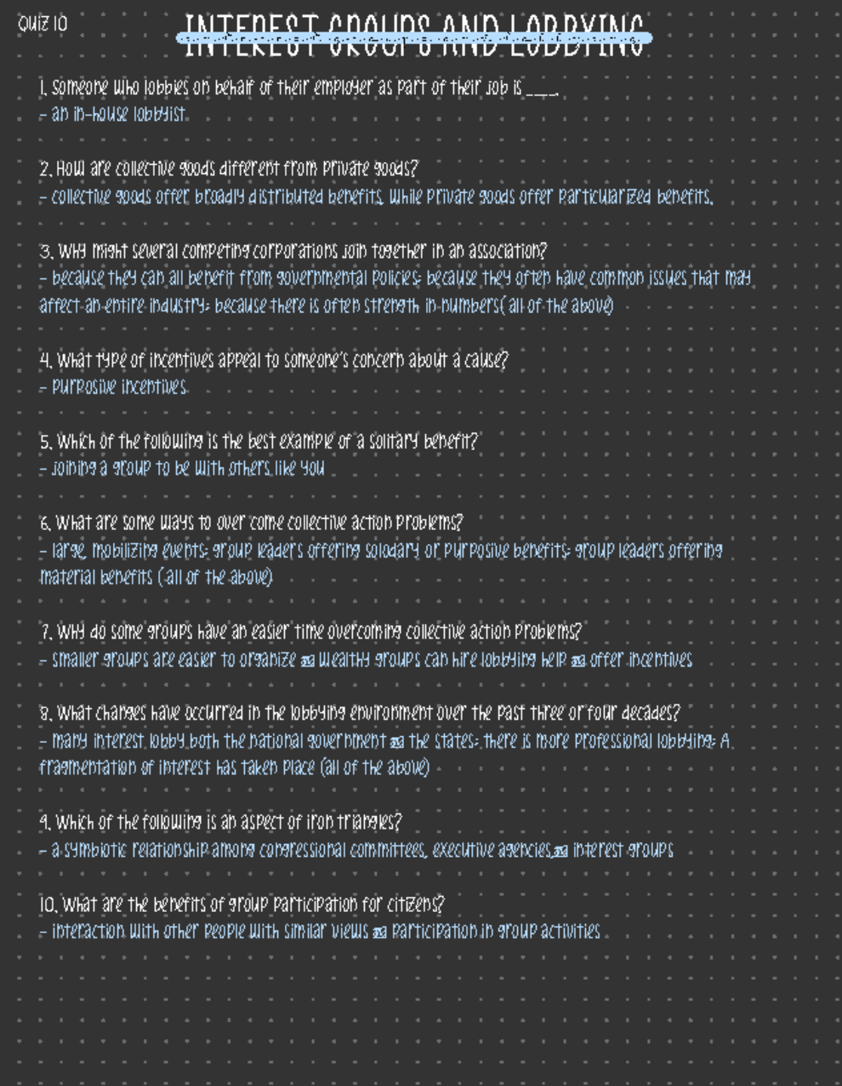 Quiz 10- Interest groups and lobbying - Interest groups and lobbying ...