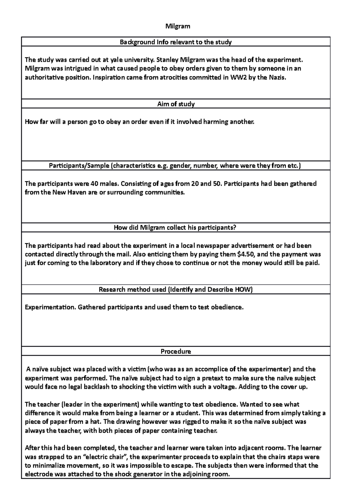 Milgram Summary - Milgram Background Info relevant to the study The ...