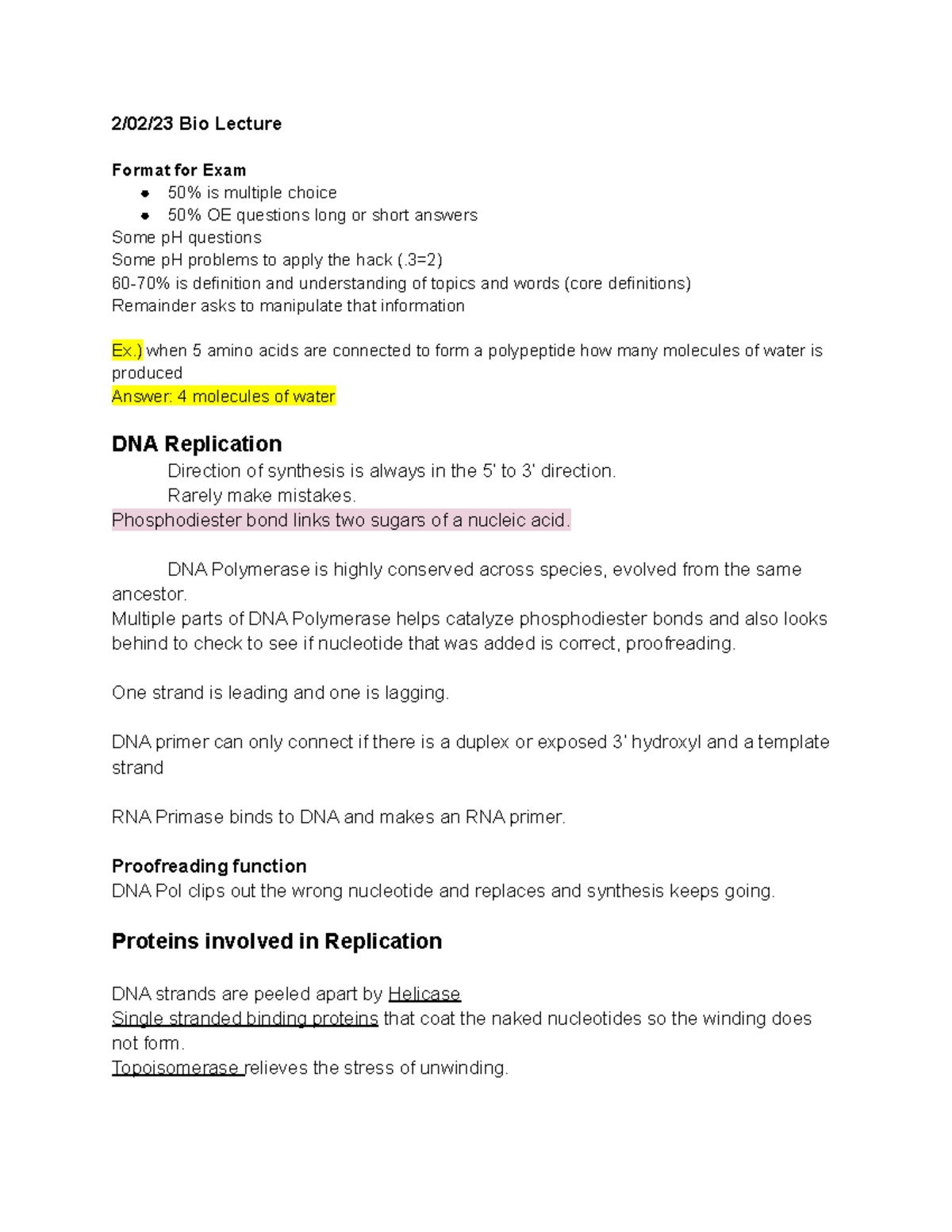 2 02 23 Bio - Bio molecules and cells - 2/02/23 Bio Lecture Format for ...
