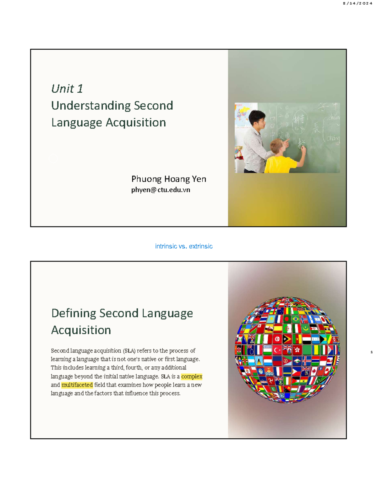 Unit 1 SLA - Nothing special - 1 Unit 1 Understanding Second Language Acquisition Phuong Hoang ...