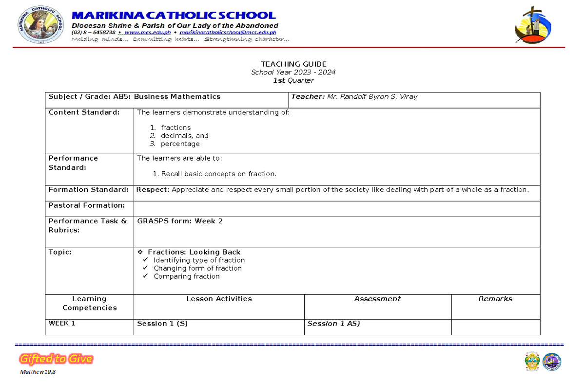 AB5-Q1-TG - BUSINESS MATH - TEACHING GUIDE School Year 2023 - 2024 1st ...