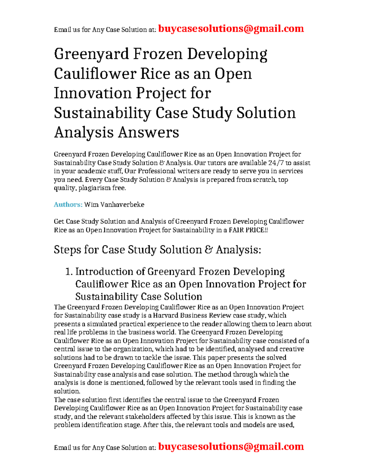 Case Solution Greenyard Frozen Developing Cauliflower Rice as an Open Innovation Project for ...