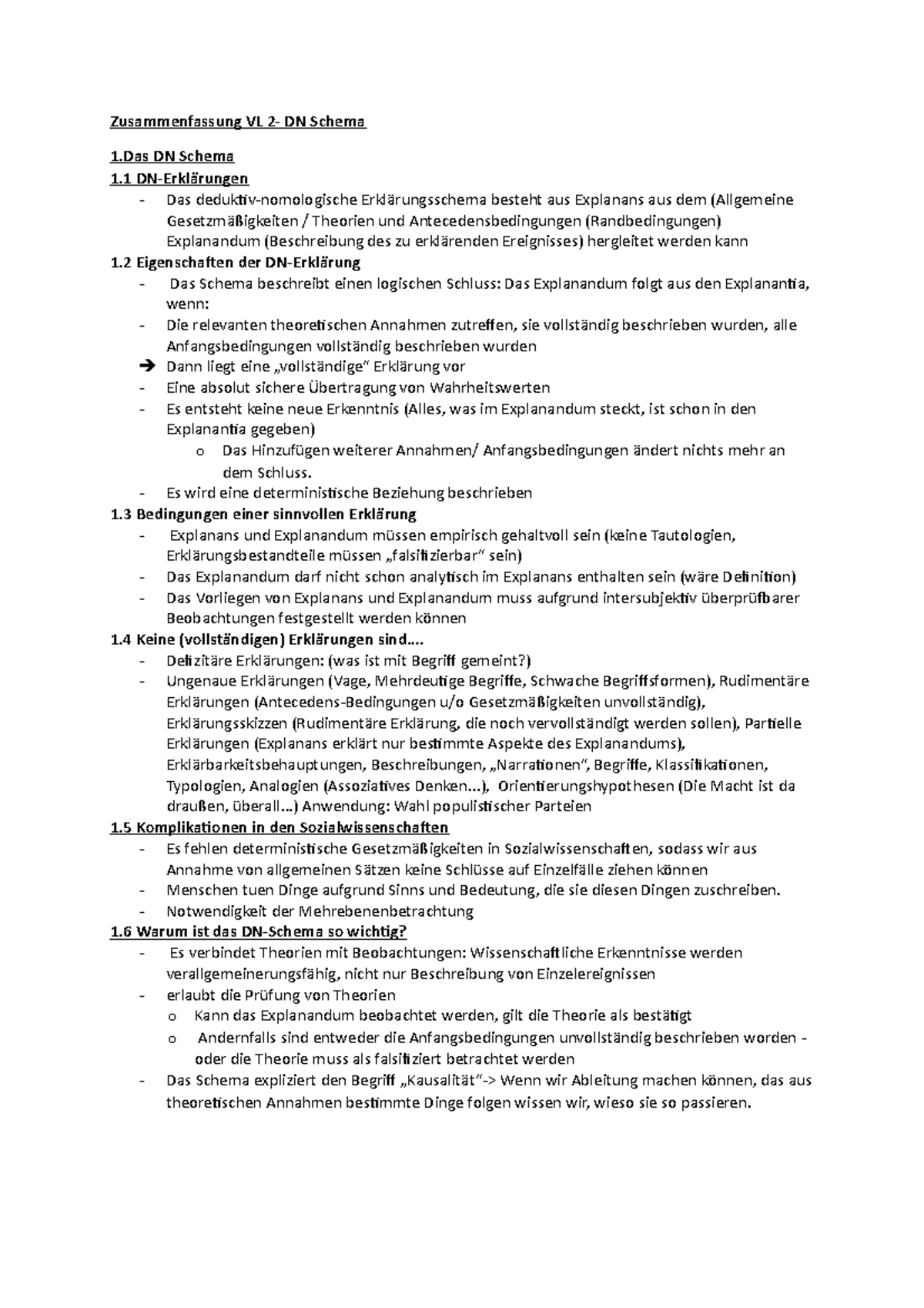 Zusammenfassung Vorlesung 2 Erklärungen- Deduktiv nomologisches ...