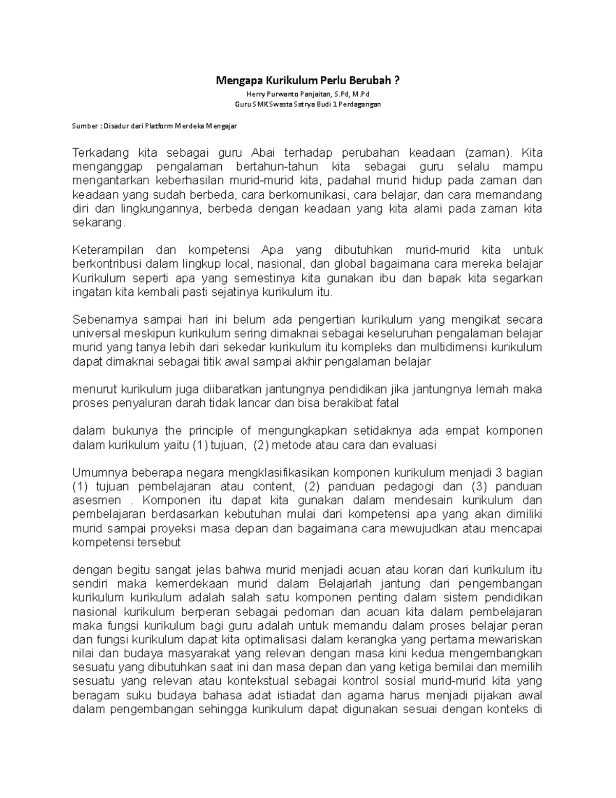Mengapa Kurikulum Perlu Berubah - Mengapa Kurikulum Perlu Berubah ...