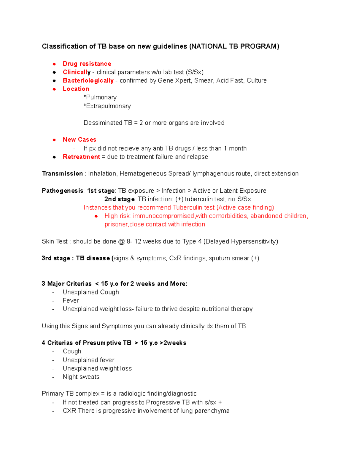 TB notes - Lecture - Classification of TB base on new guidelines ...