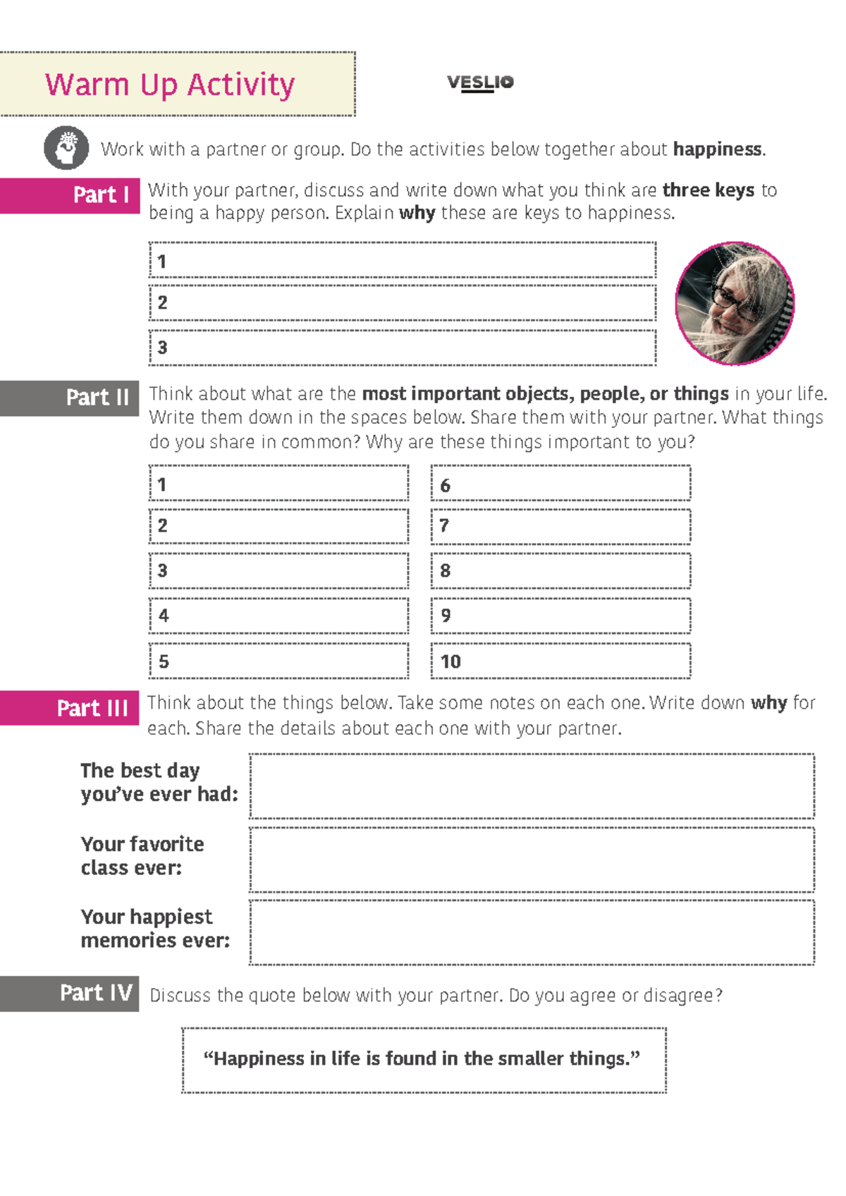 A Valuable Lesson for a Happier Life - Stdts - Warm Up Activity ...