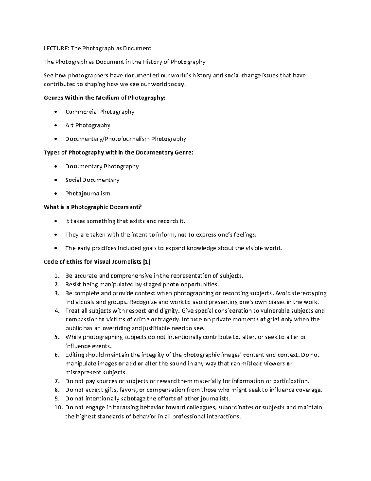 The Photograph as Document - Genres Within the Medium of Photography ...