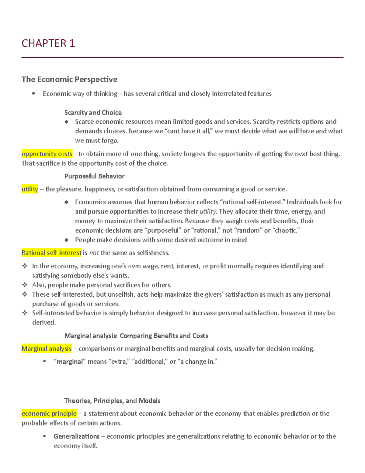 Chapter 1 - CHAPTER 1 The Economic Perspective Economic way of thinking ...