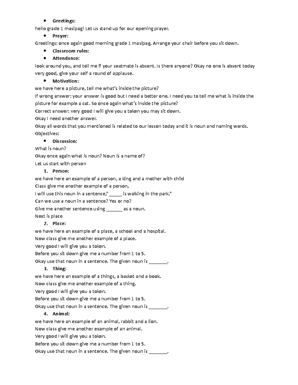 Script - Greetings: hello grade 1 masipag! Let us stand up for our ...