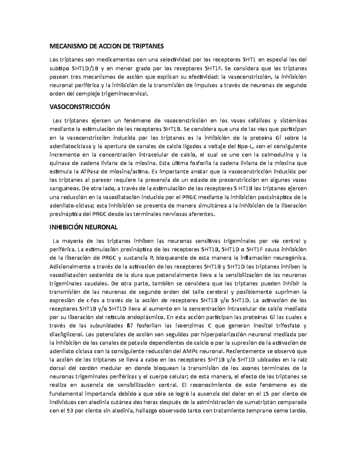 Mecanismo DE Accion DE Triptanes - MECANISMO DE ACCION DE TRIPTANES Los ...