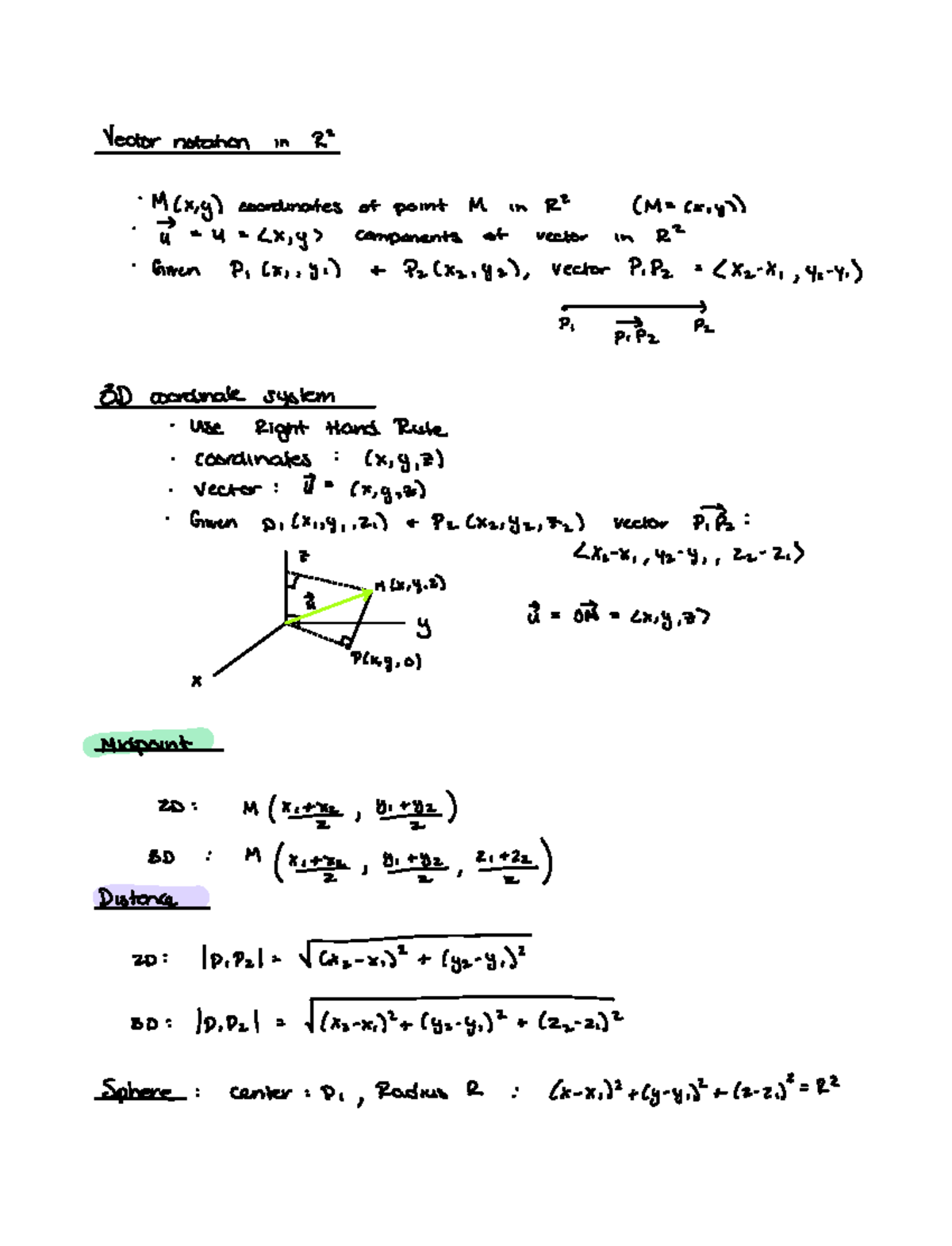 Points and Vectors in Space - Vector notation in R M x y coordinates of ...