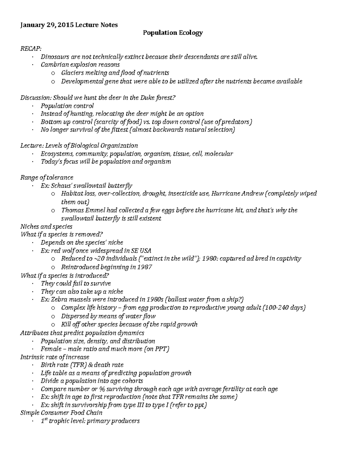1.29.15 (lecture) Notes - January 29, 2015 Lecture Notes Population ...