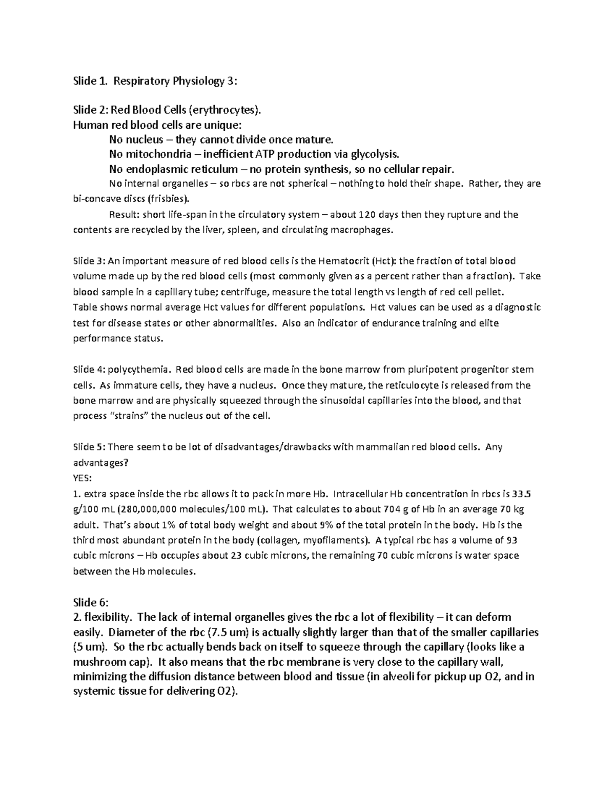 Red blood cells narrative - Biol 5600 Dr Henry - Slide 1. Respiratory ...