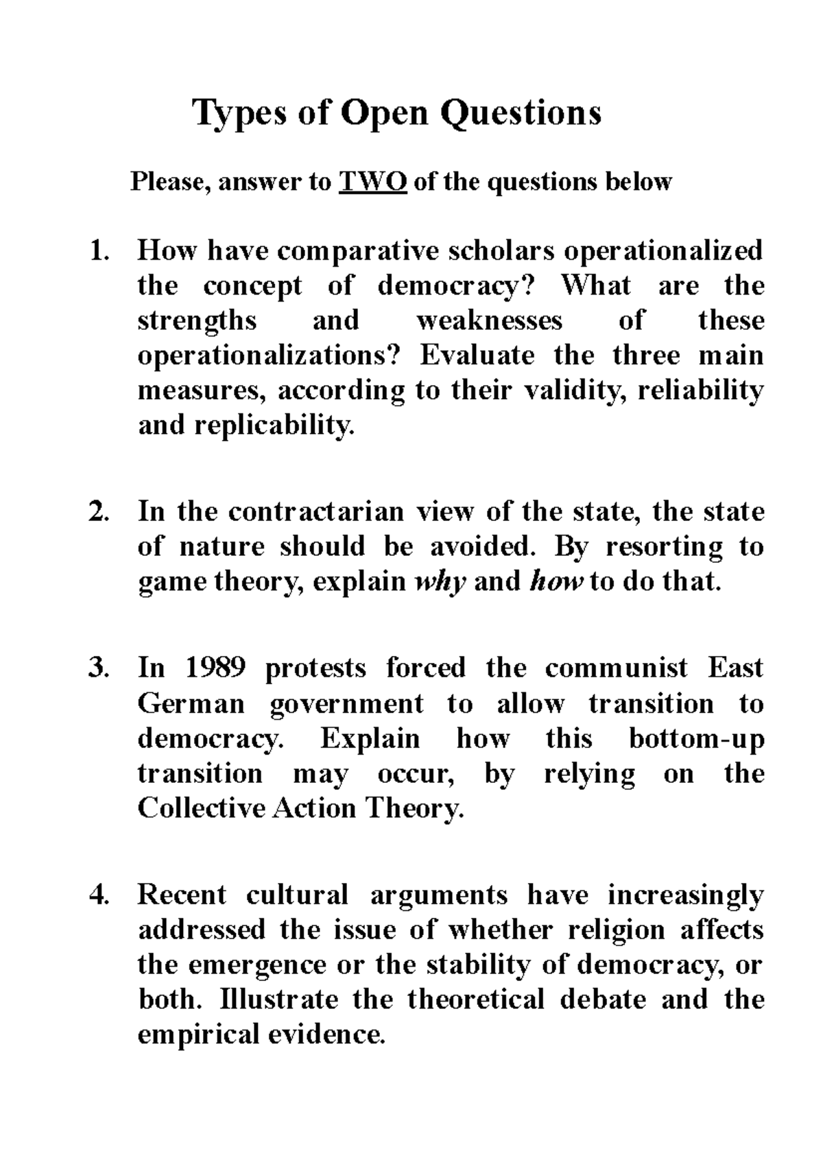 Second part full questions for the exam - Types of Open Questions ...