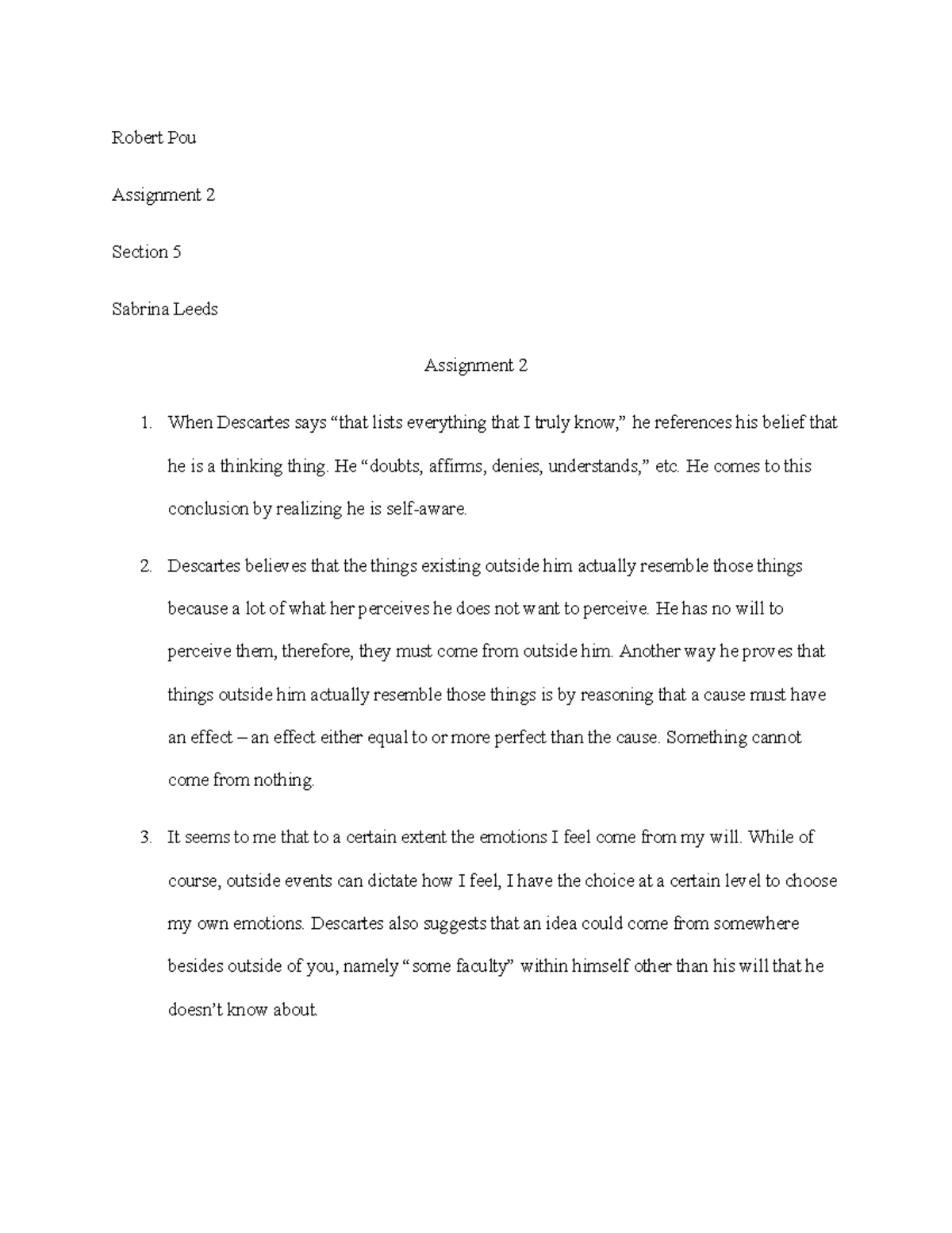 Assignment 2 - Notes - Robert Pou Assignment 2 Section 5 Sabrina Leeds ...