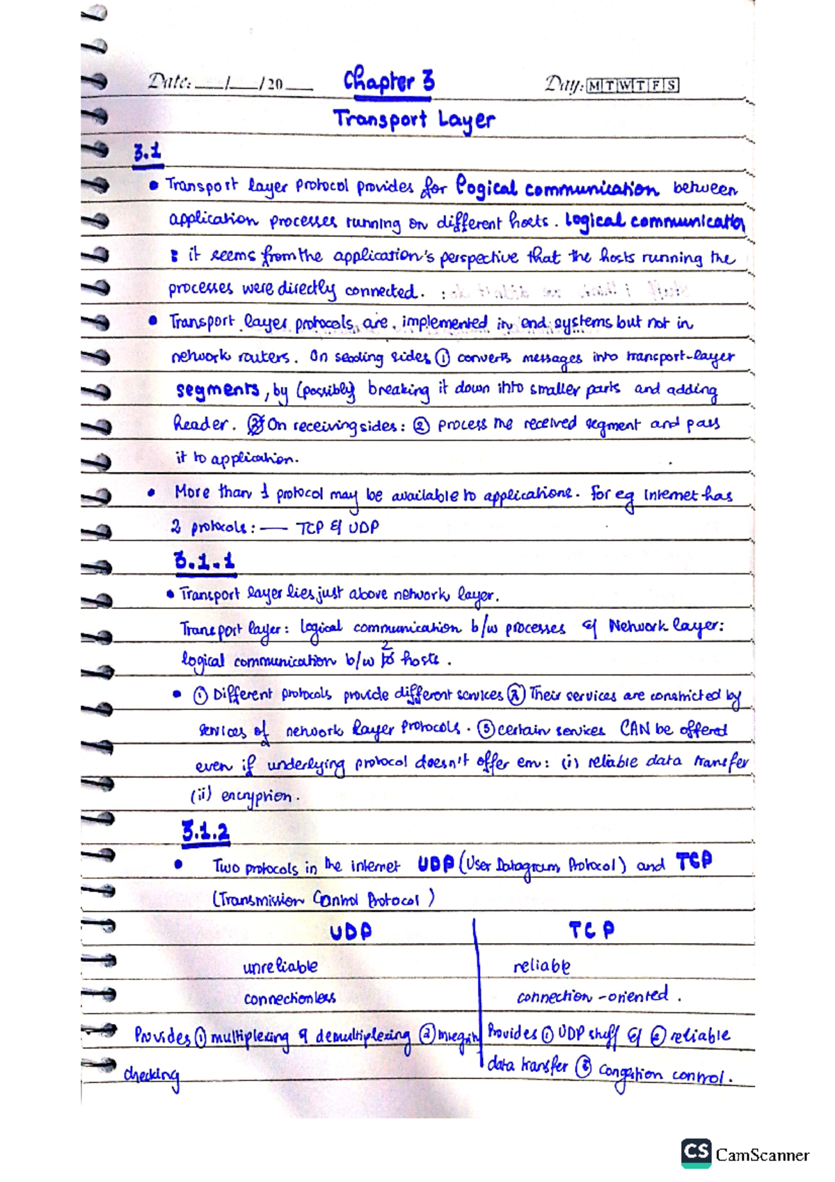 CN Ch 3 Summary - Notes - Date: chapter 3 Day: MTWTFS Transport Layer 3 ...