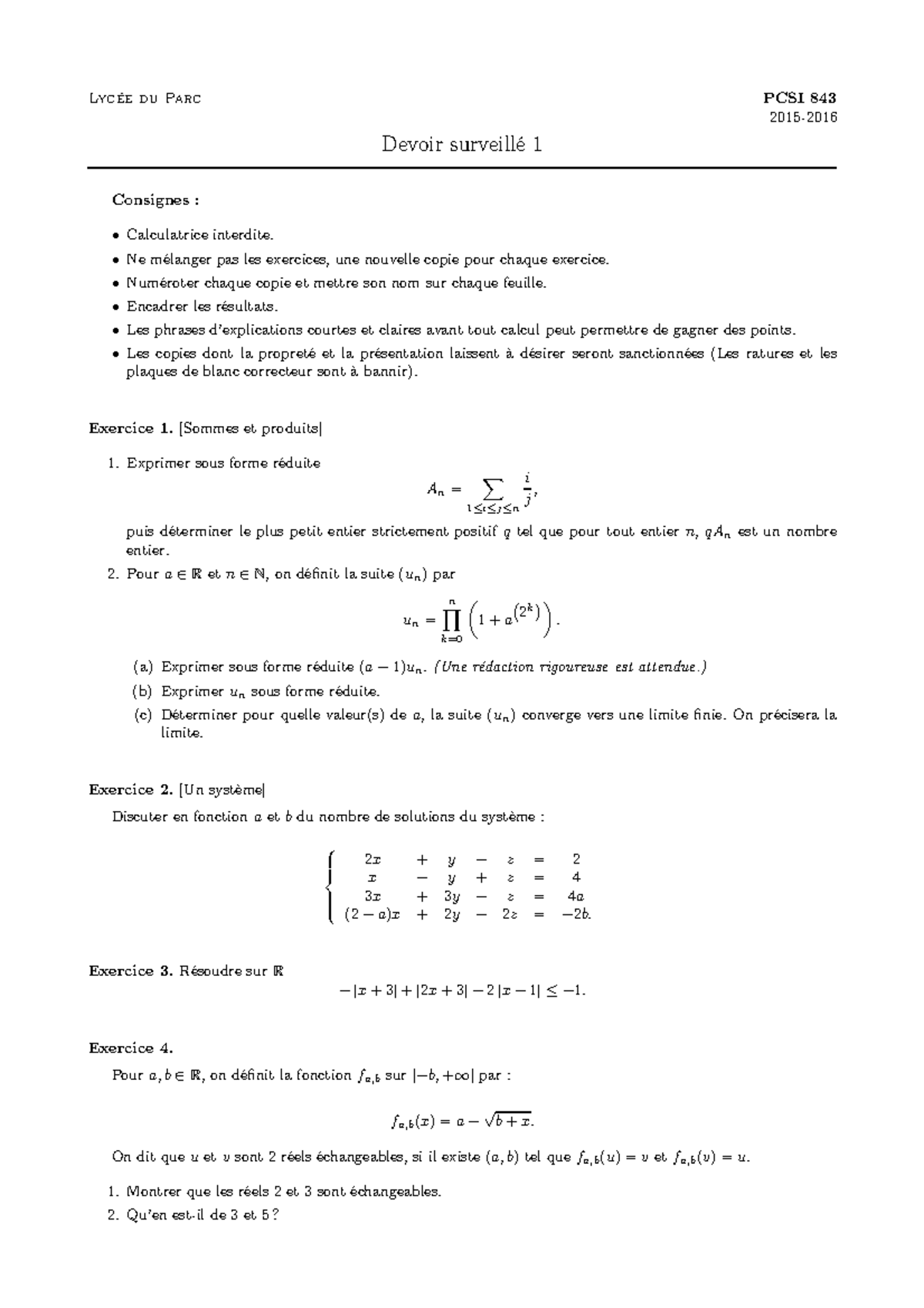 Devoir-9-enonce - Devoir-9-enonce - Lycée du Parc PCSI 843 2015- Devoir surveillé 1 Consignes ...