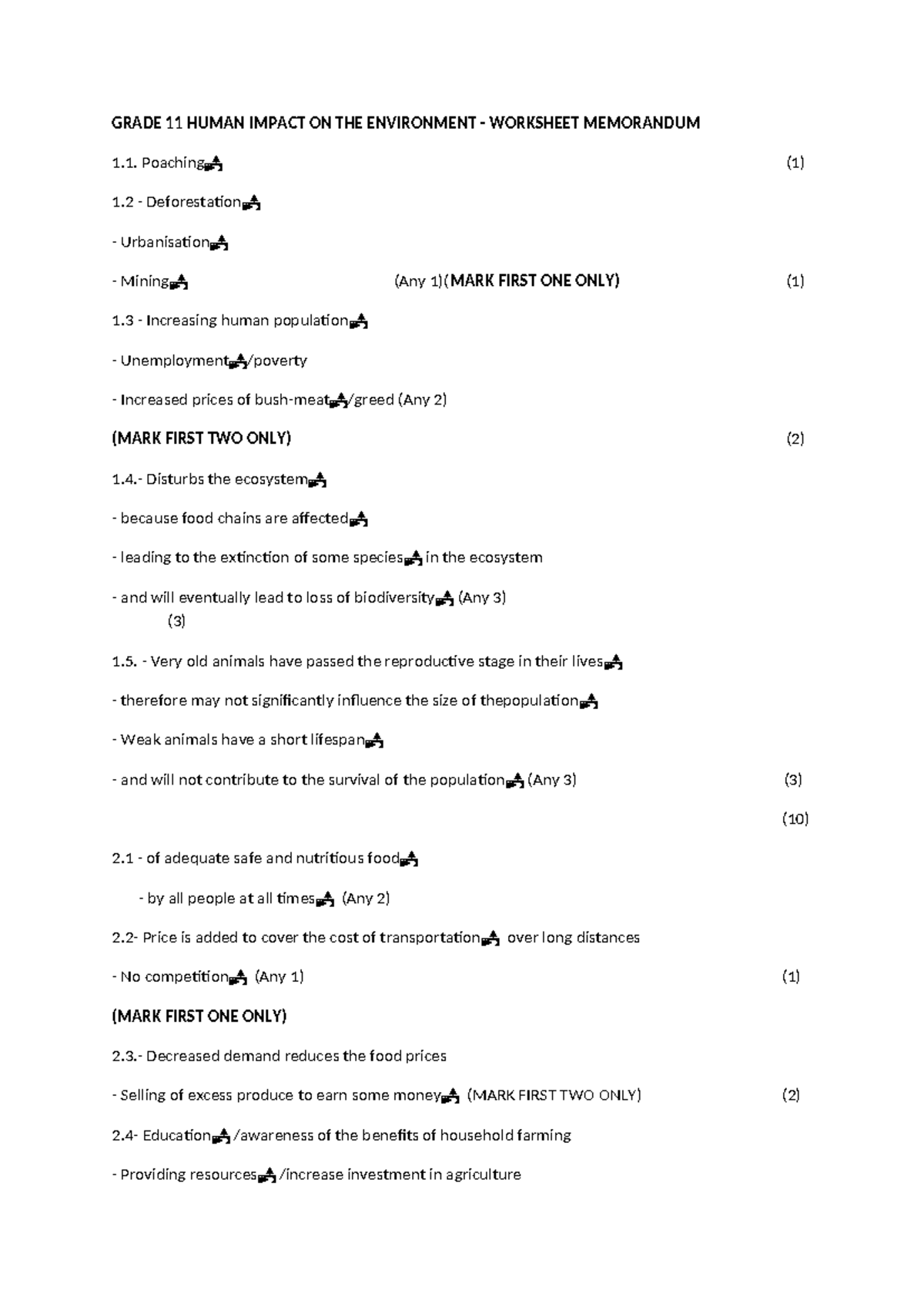 Grade 11 Human Impact ON THE Environment worksheet memo 2018 - GRADE 11 ...