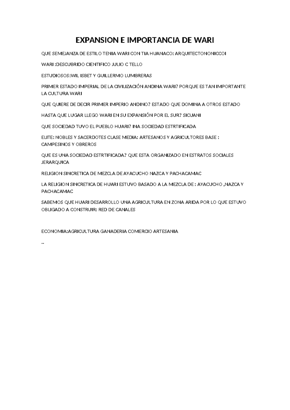 Expansion E Importancia DE WARI - EXPANSION E IMPORTANCIA DE WARI QUE ...