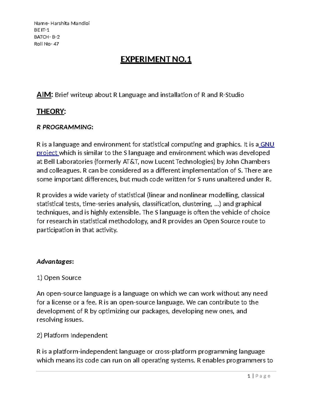 RP EXP-1 B-2 47 - RP Assignment-1 B-2 47 for R prgramming and easy ...