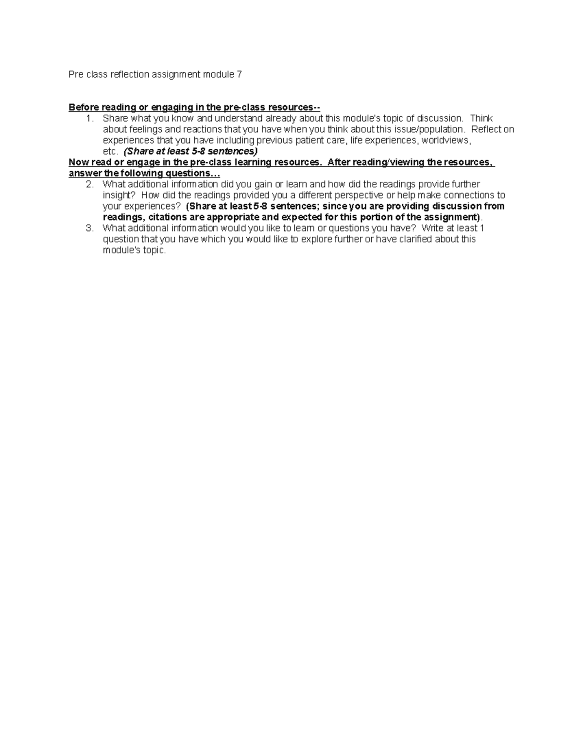 Module 7 - Lecture notes 1-3 - Pre class reflection assignment module 7 ...