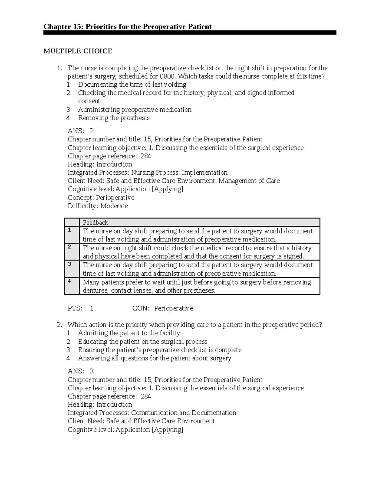 Ch15 Testbank - sdf - Chapter 15: Priorities for the Preoperative ...