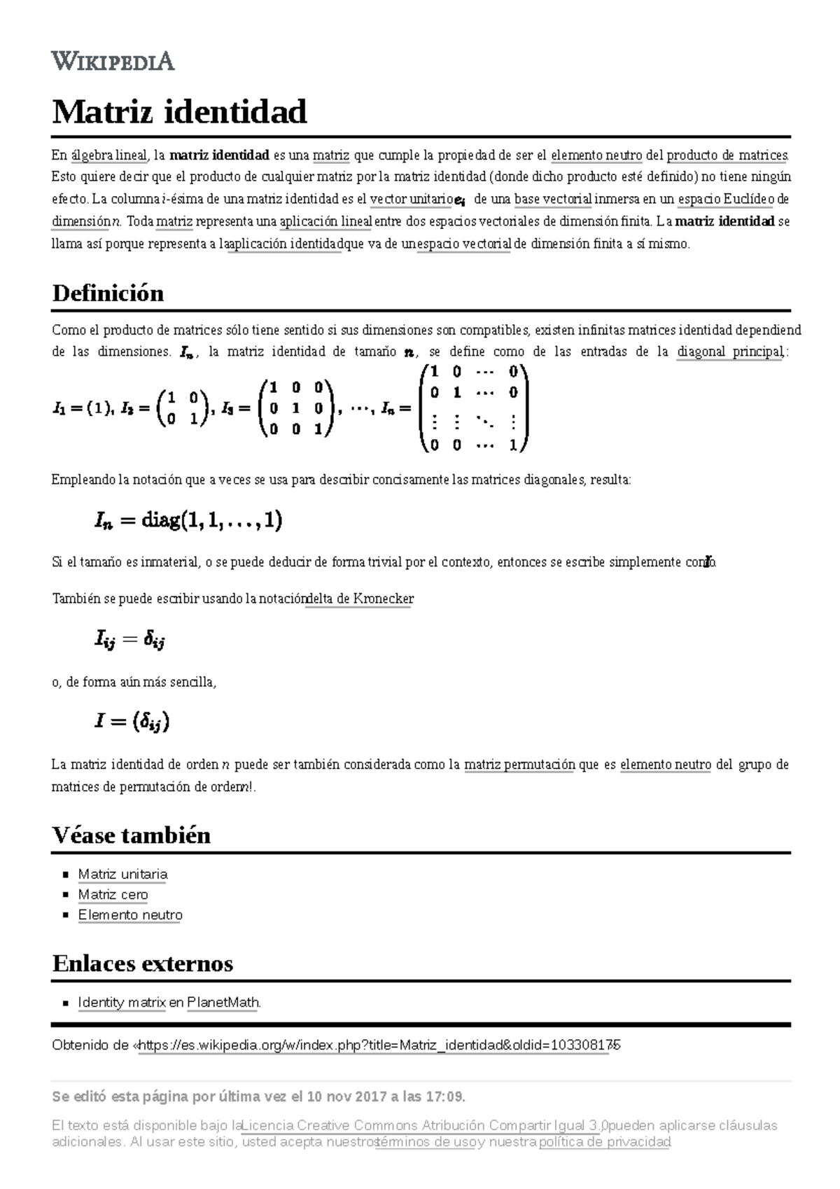 Matriz identidad - Esto quiere decir que el producto de cualquier ...
