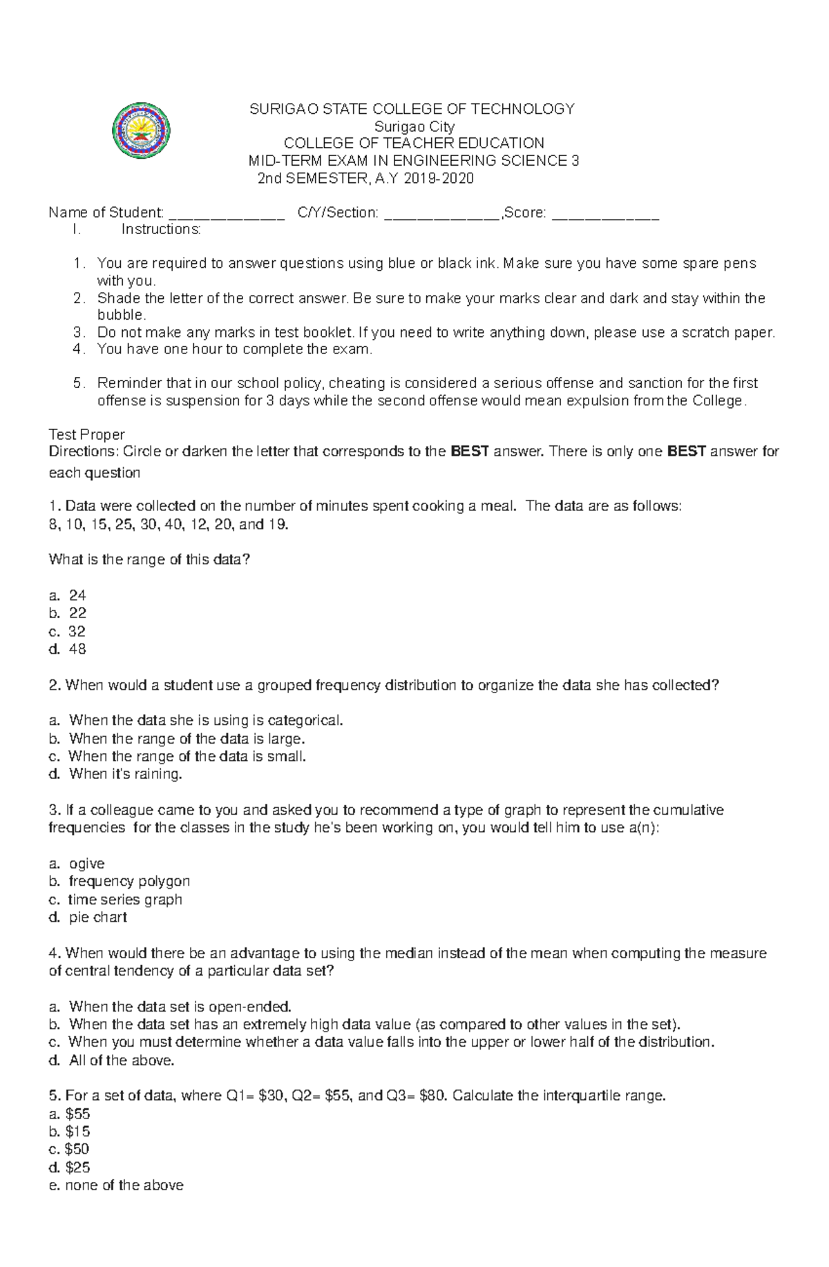 Statistics for technology An Introductory Approach Education SSCT