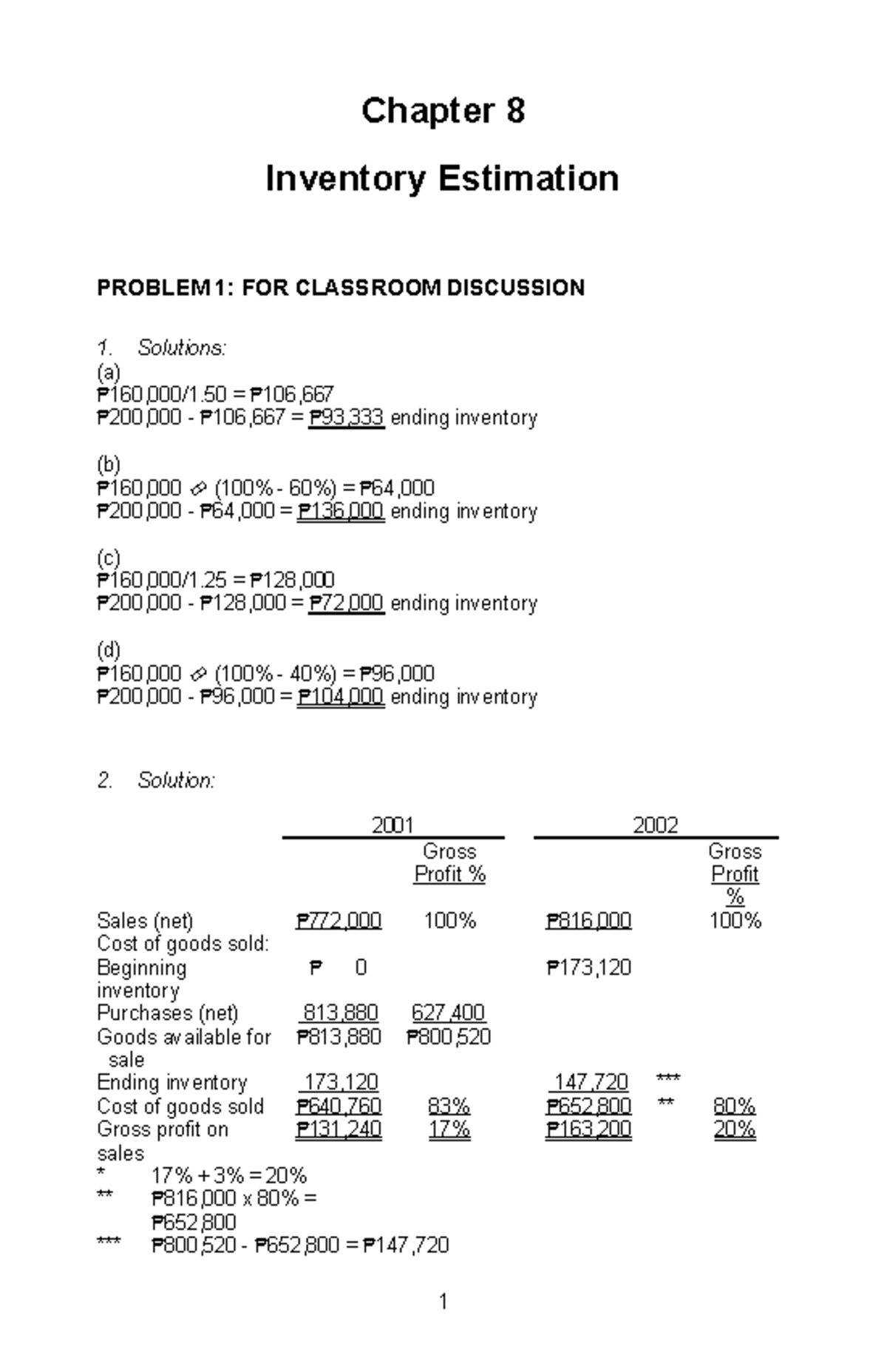 Essential things to do in your investment - Chapter 8 Inventory Estimation PROBLEM 1: FOR ...