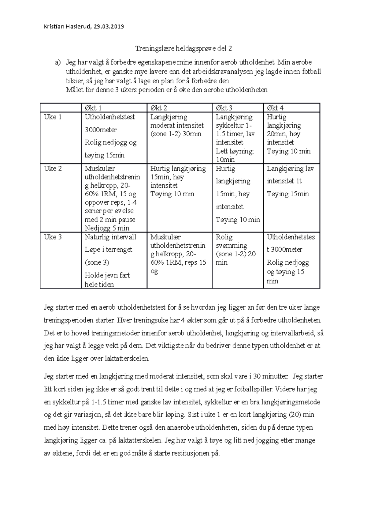 periodeplan for aerob utholdenhet - Treningslære heldagsprøve del 2 a ...