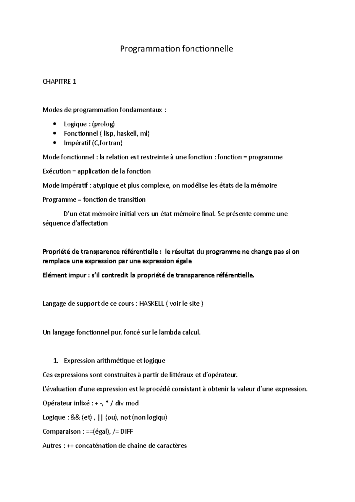 Programmation fonctionnelle - Programmation fonctionnelle CHAPITRE 1 ...