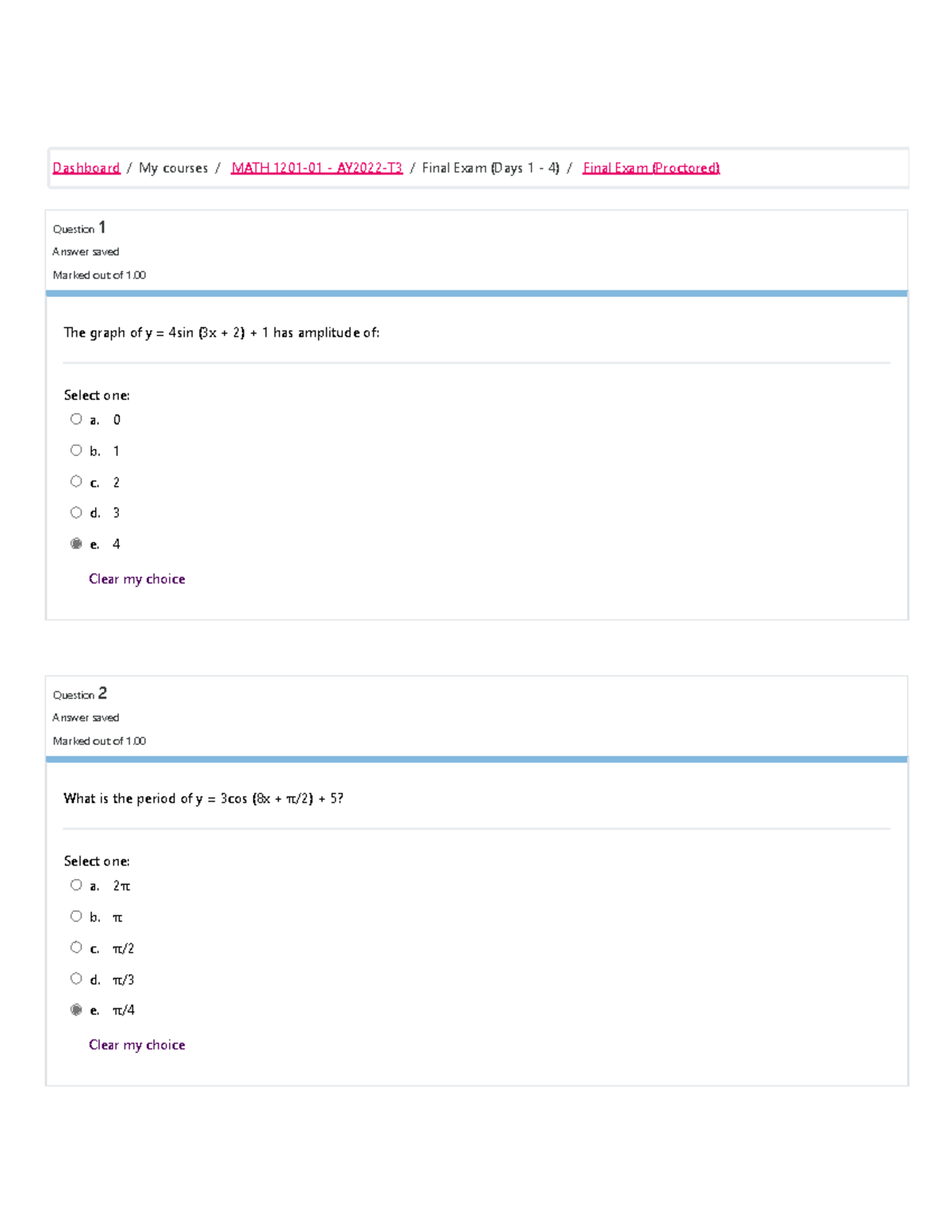 Final Exam (Proctored) (page 1 of 2) - Dashboard My courses MATH Final ...