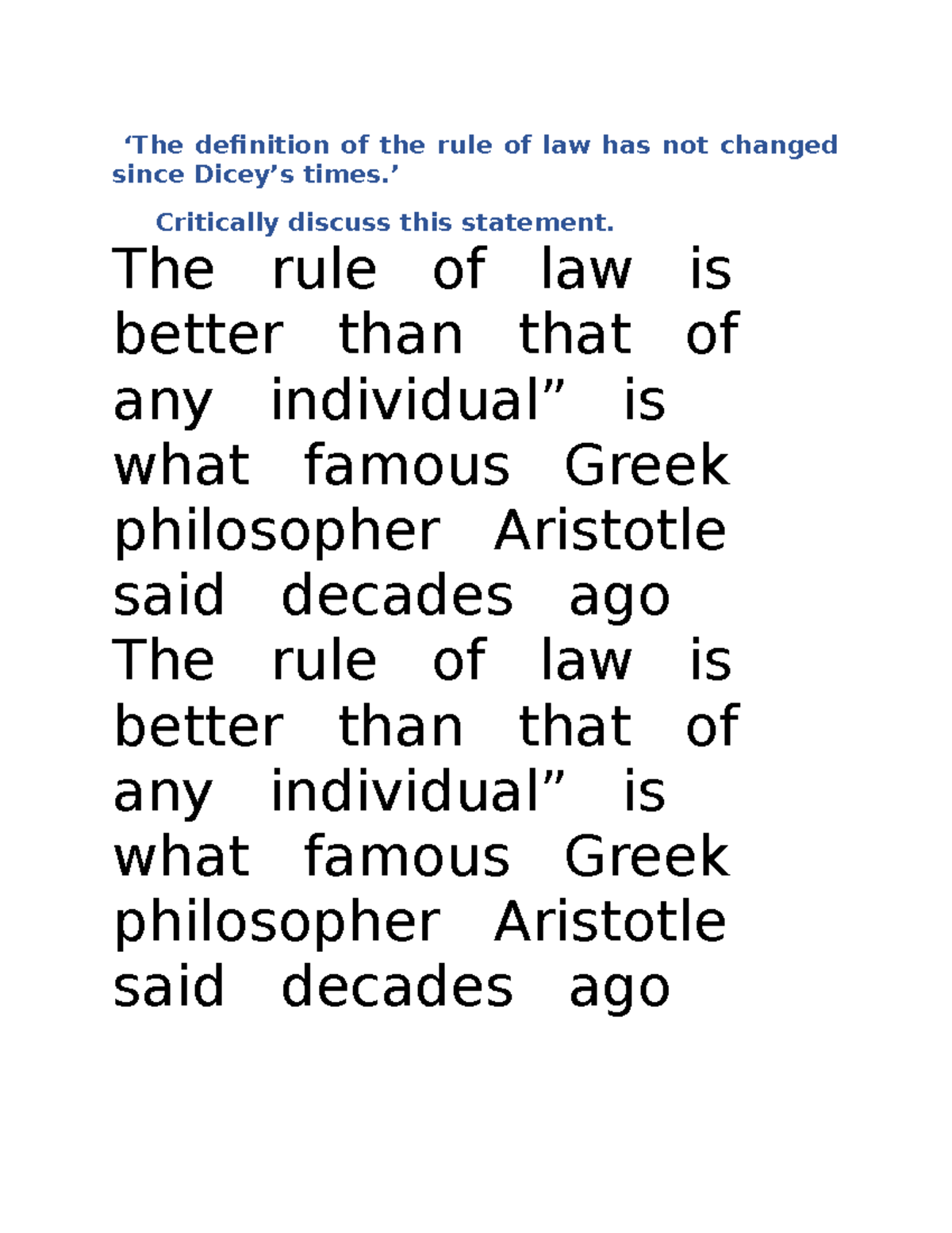 ROL Notes - practice question on rule of law - since Dicey’s times ...