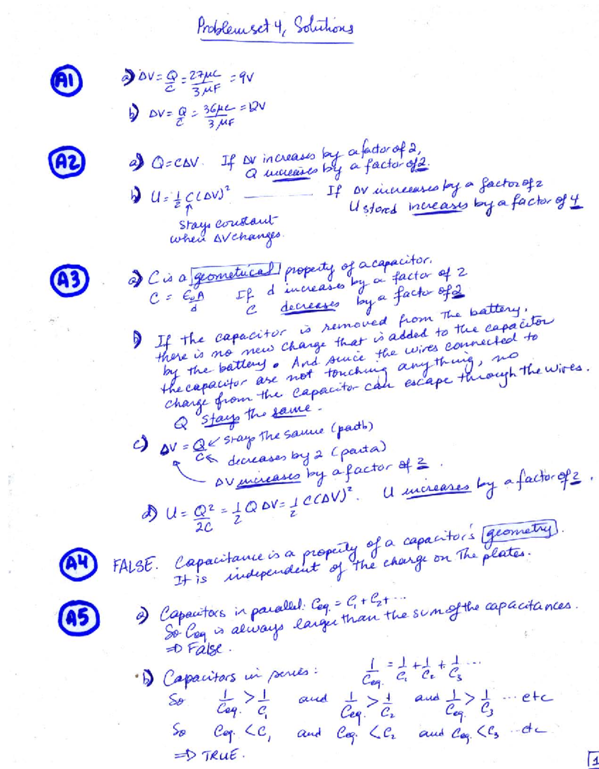 Topic 04 Capacitors Problem Set Solutions A1to D3 - PHYS 205 - Studocu