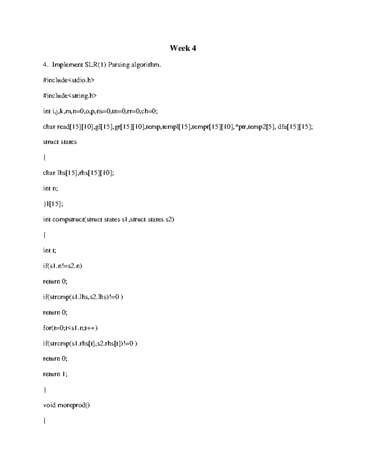 Week 4 cc - ............... - Week 4 Implement SLR(1) Parsing algorithm. #include - Studocu