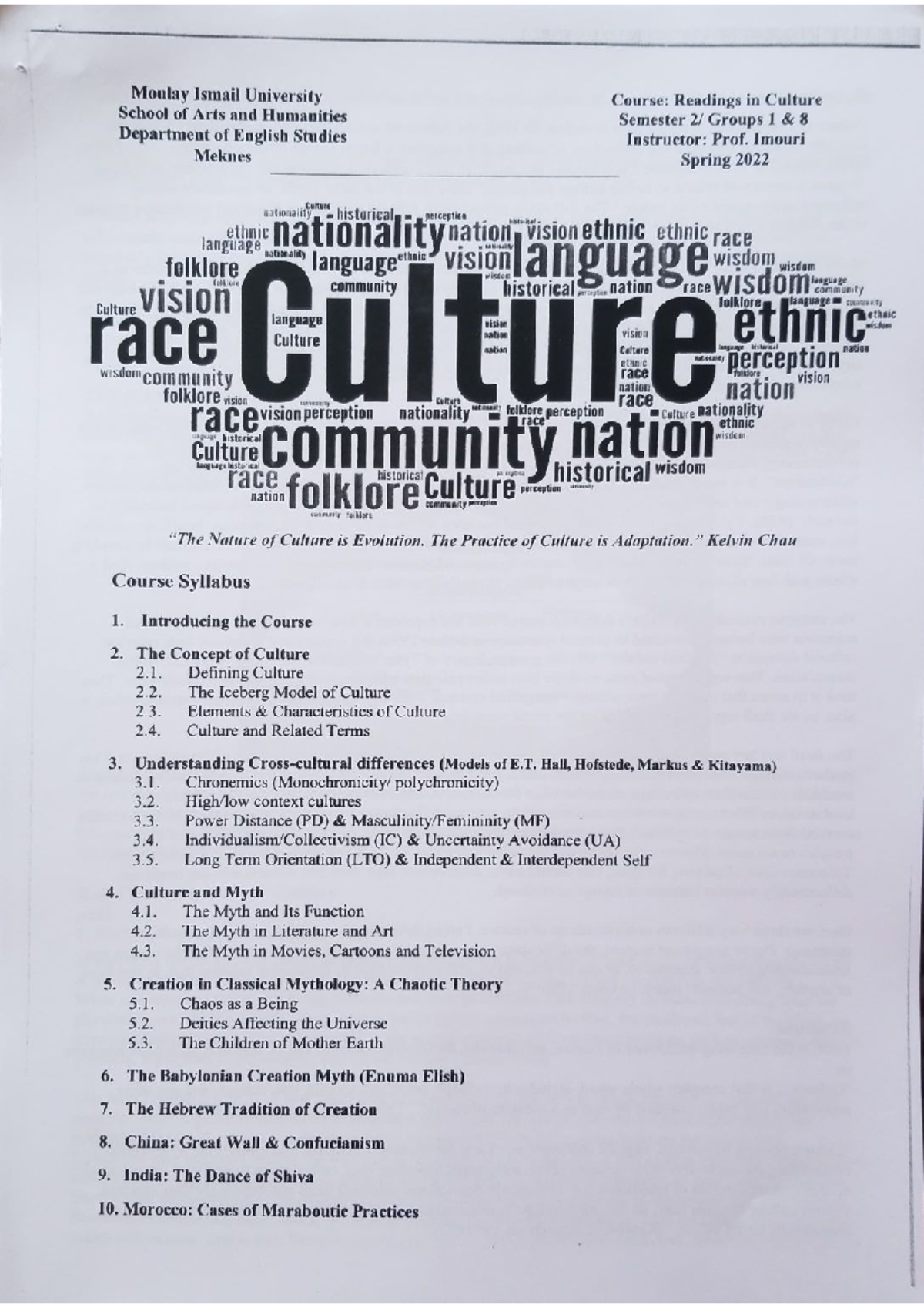 Reading in culture handout - Histoty And Culture - Studocu