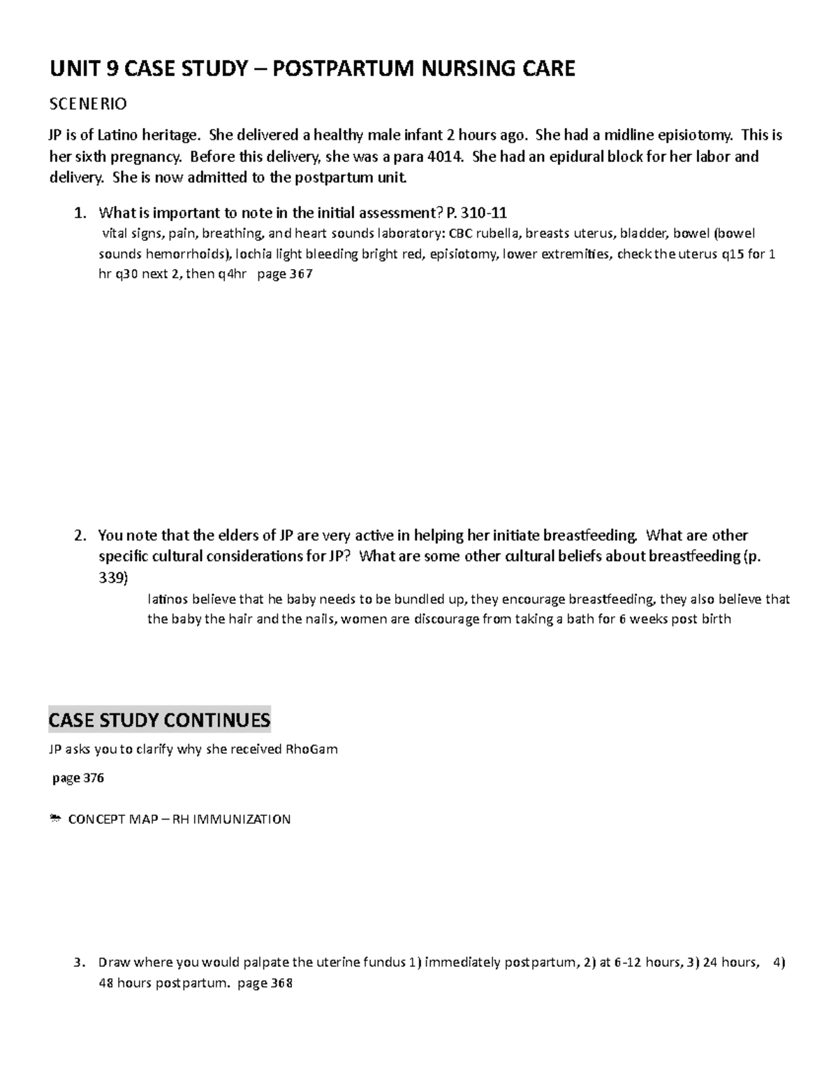 Unit 9 CASE Study Student COPY - UNIT 9 CASE STUDY – POSTPARTUM NURSING ...