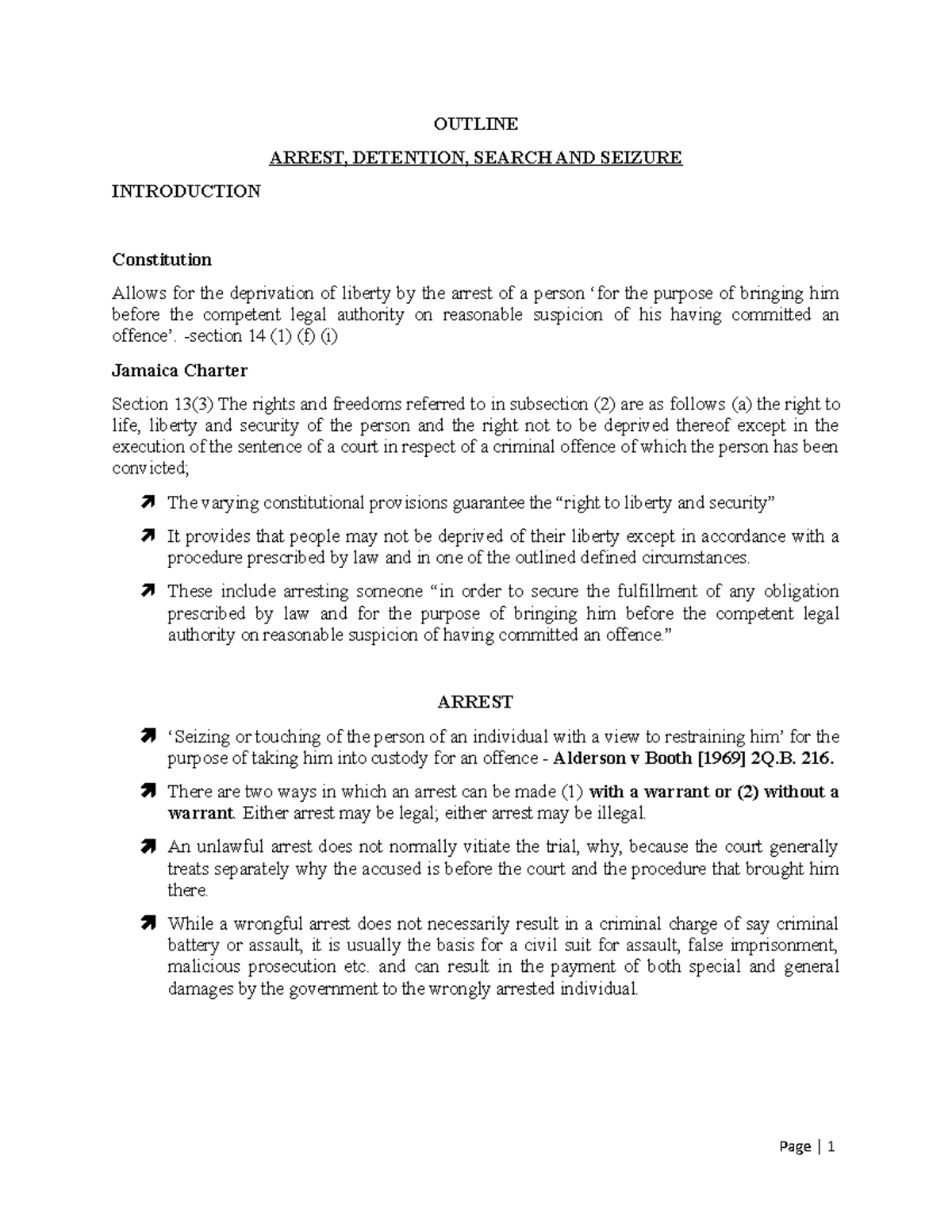 Arrest Detention Search AND Seizure Outline - OUTLINE ARREST, DETENTION ...