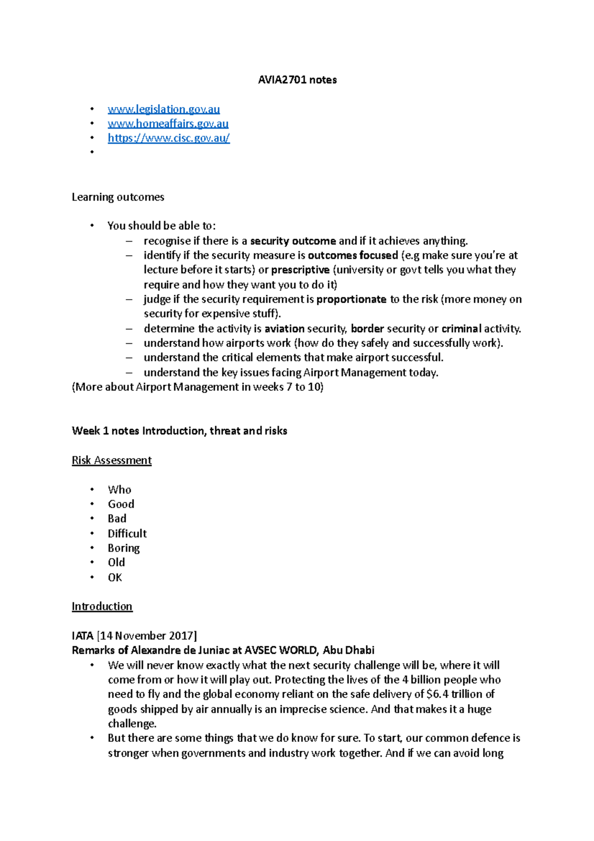AVIA2701 notes - AVIA2701 notes legislation.gov homeaffairs.gov cisc ...