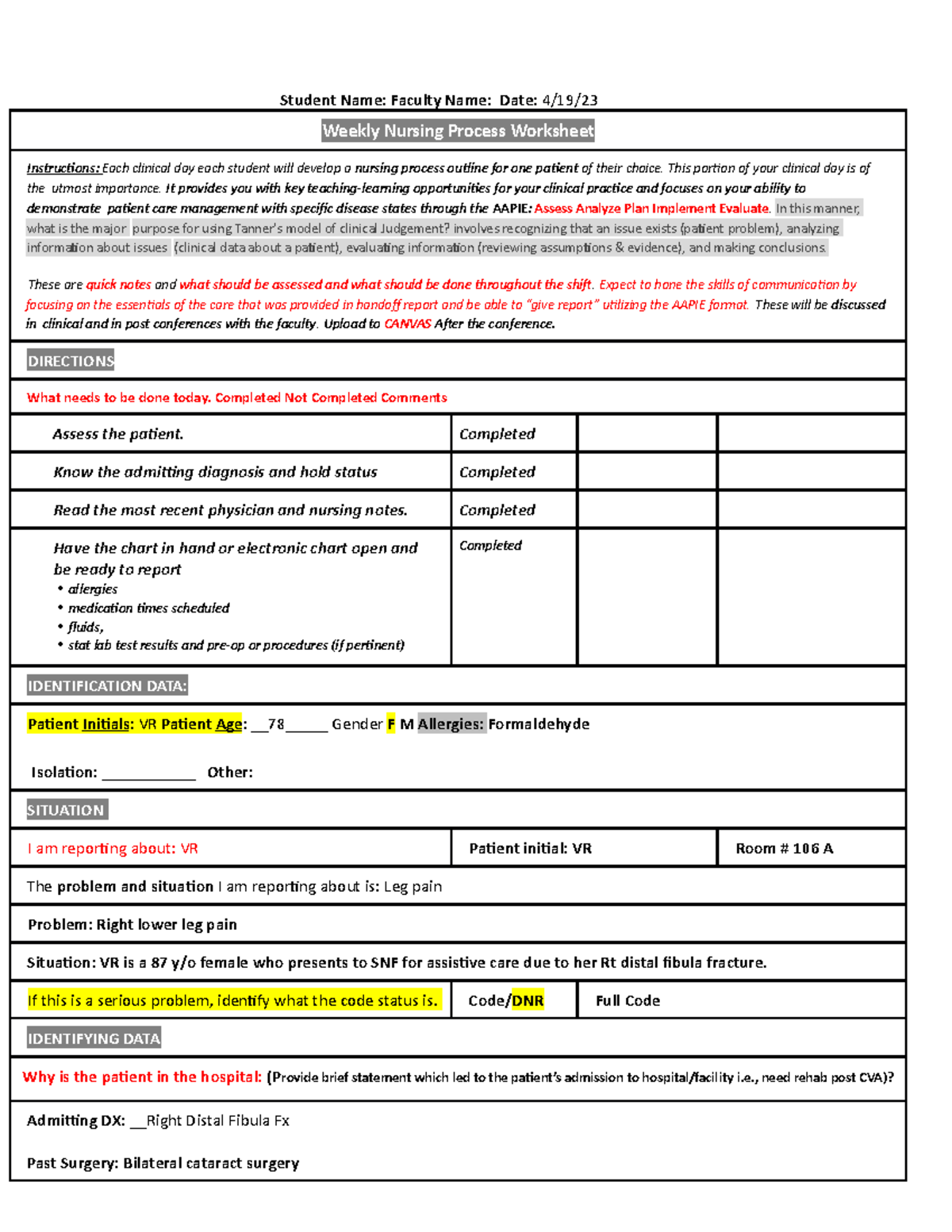 NPW 3 211 - npw - Student Name: Faculty Name: Date: 4/19/ Weekly ...