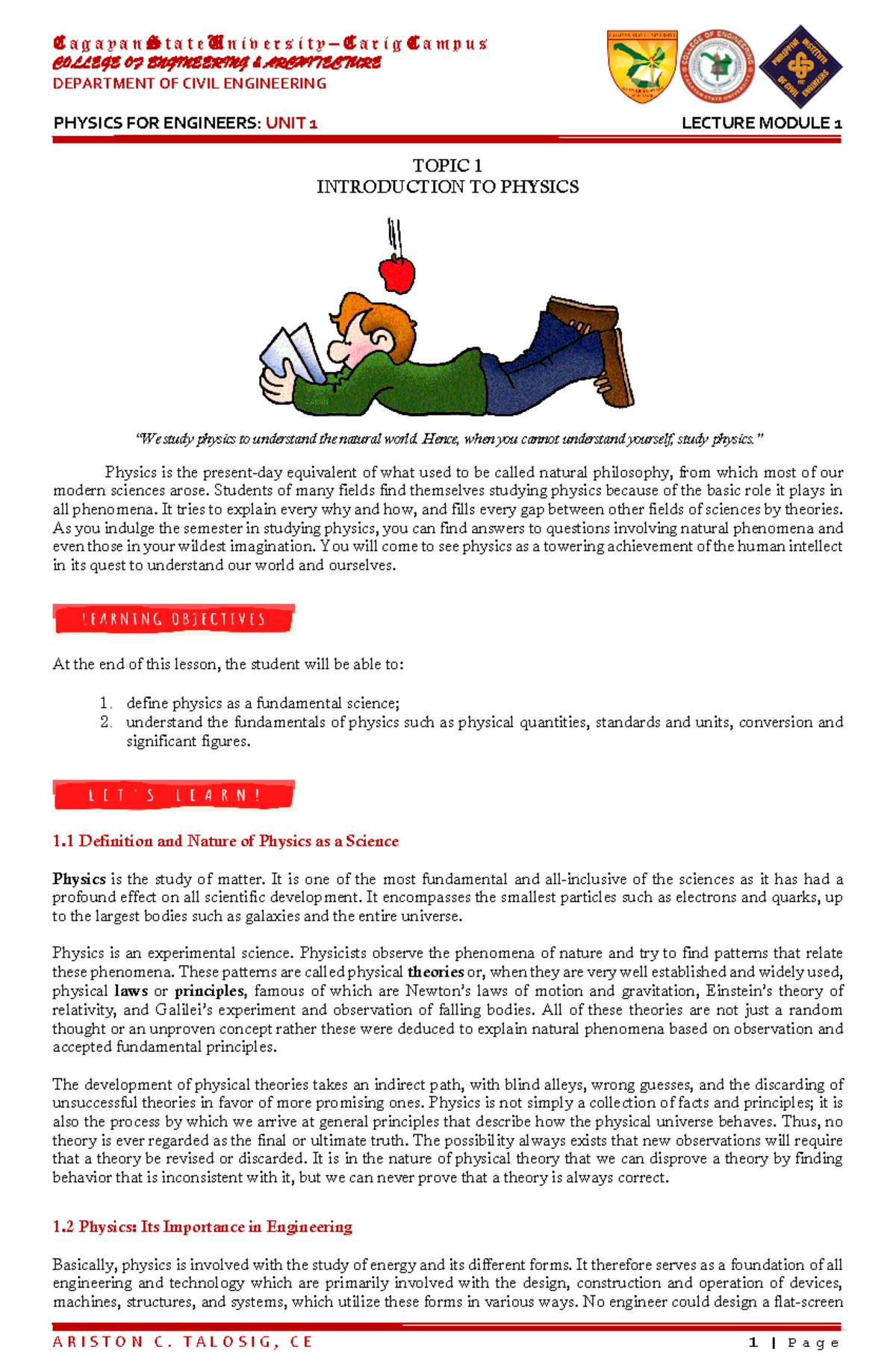 Introduction of Physics - COLLEGE OF ENGINEERING & ARCHITECTURE ...