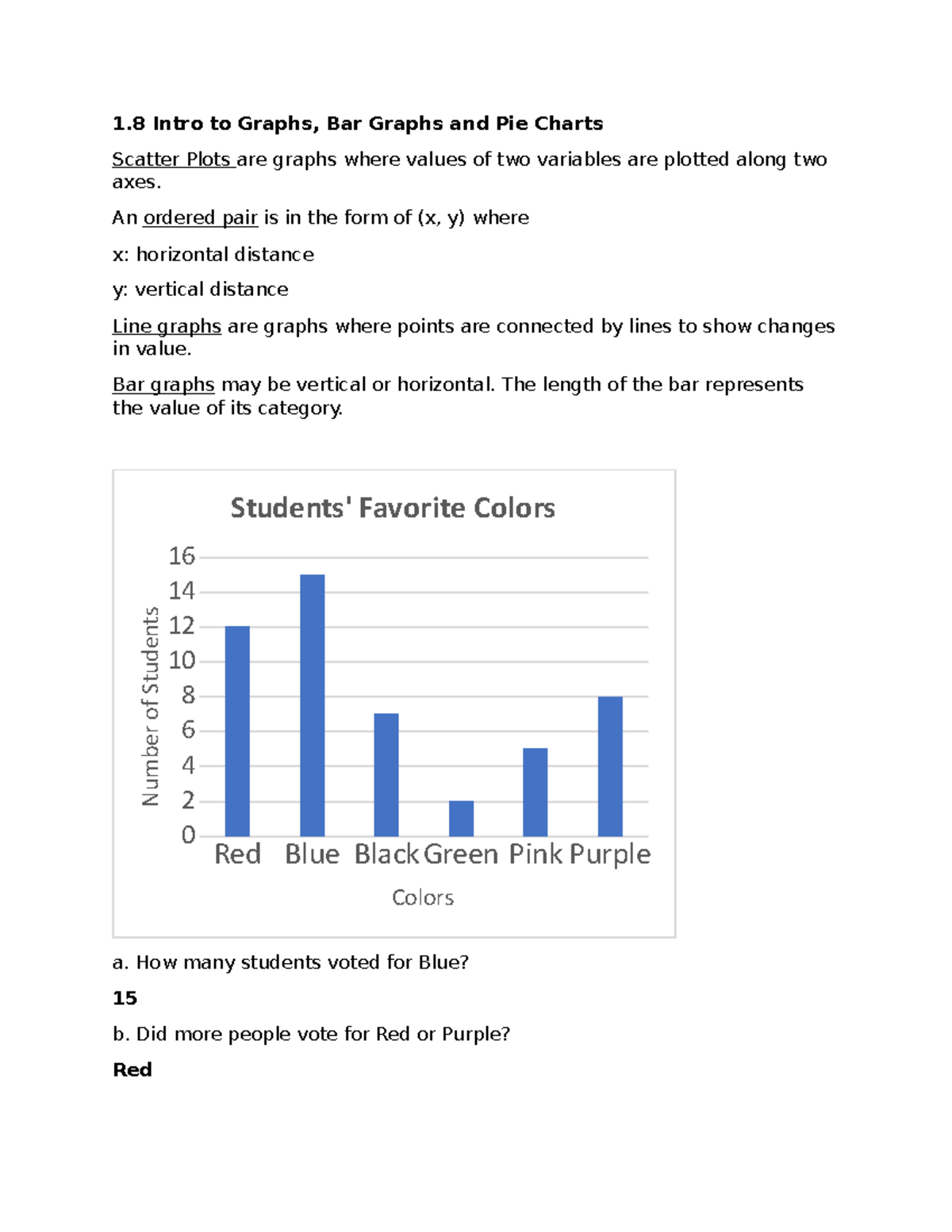 16 - Notes from class work - 1 Intro to Graphs, Bar Graphs and Pie ...