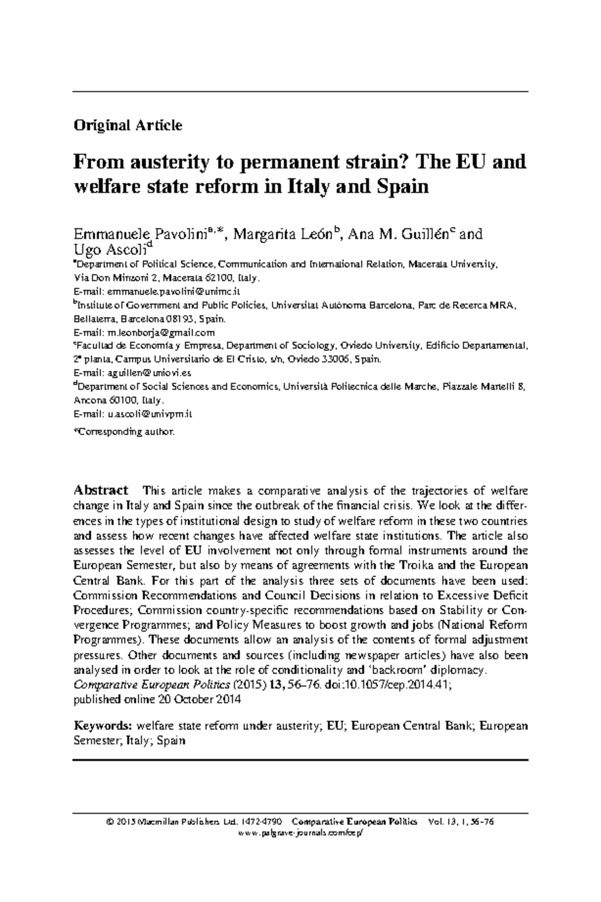 From Austerity To Permanent Strain - Original Article From austerity to ...